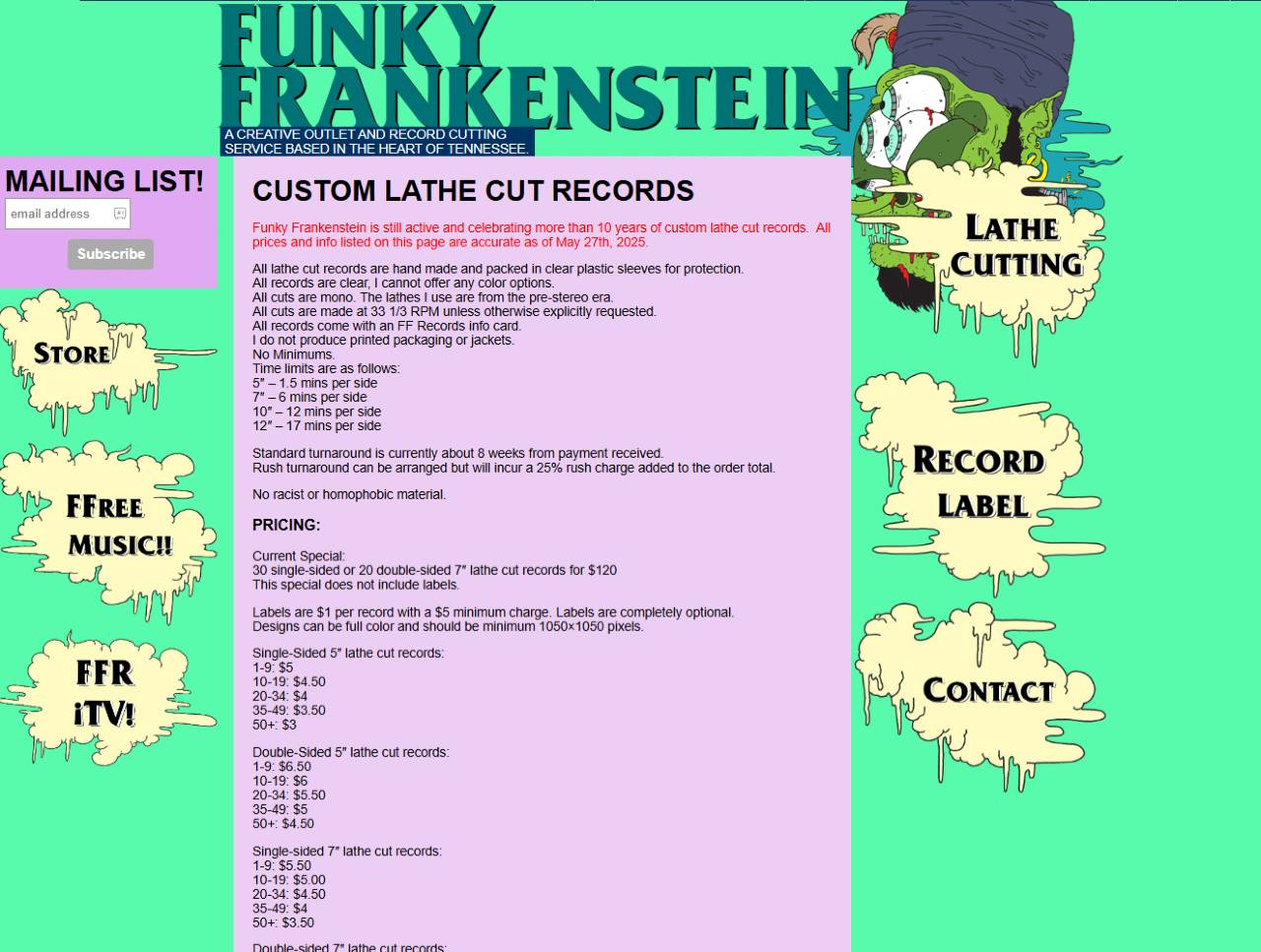 Funky Frankenstein Lathe Cut Records - Vinyl Record Press Media
